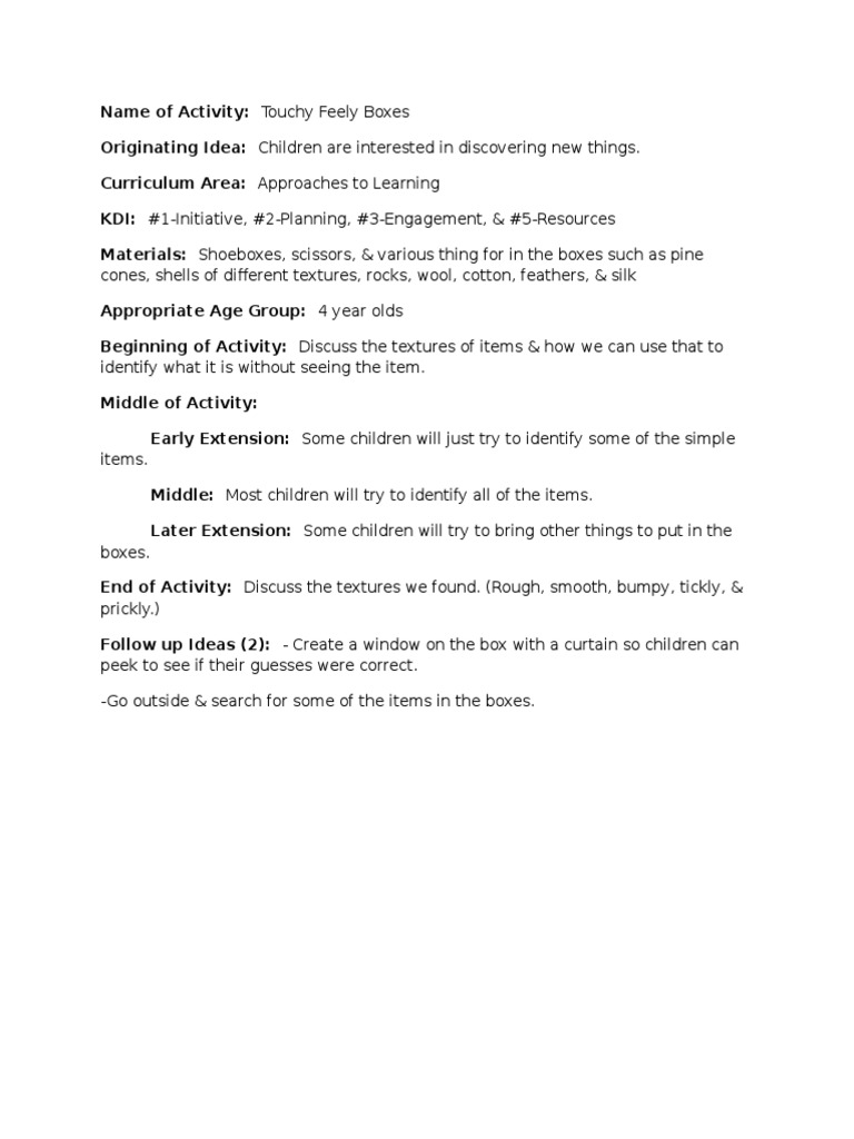Touchy Feely Box Activities for Preschool | PDF