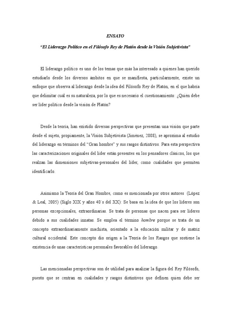 Liderazgo en el Filósofo Rey de Platón | PDF