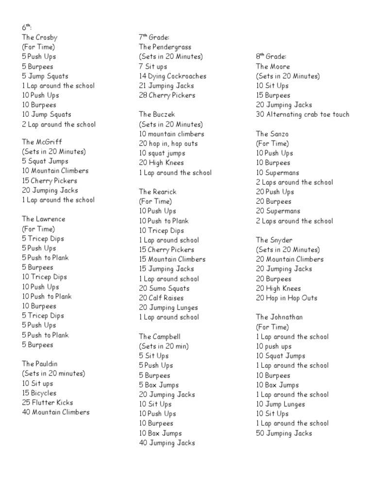School Workout Routines for Grades 6-8 | PDF