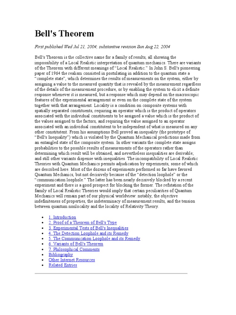 Bell Theorem | PDF | Quantum Entanglement | Quantum Mechanics