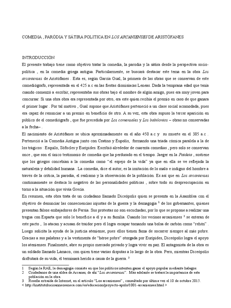 Comedia y Sátira en Aristófanes | PDF | Comedia | La risa
