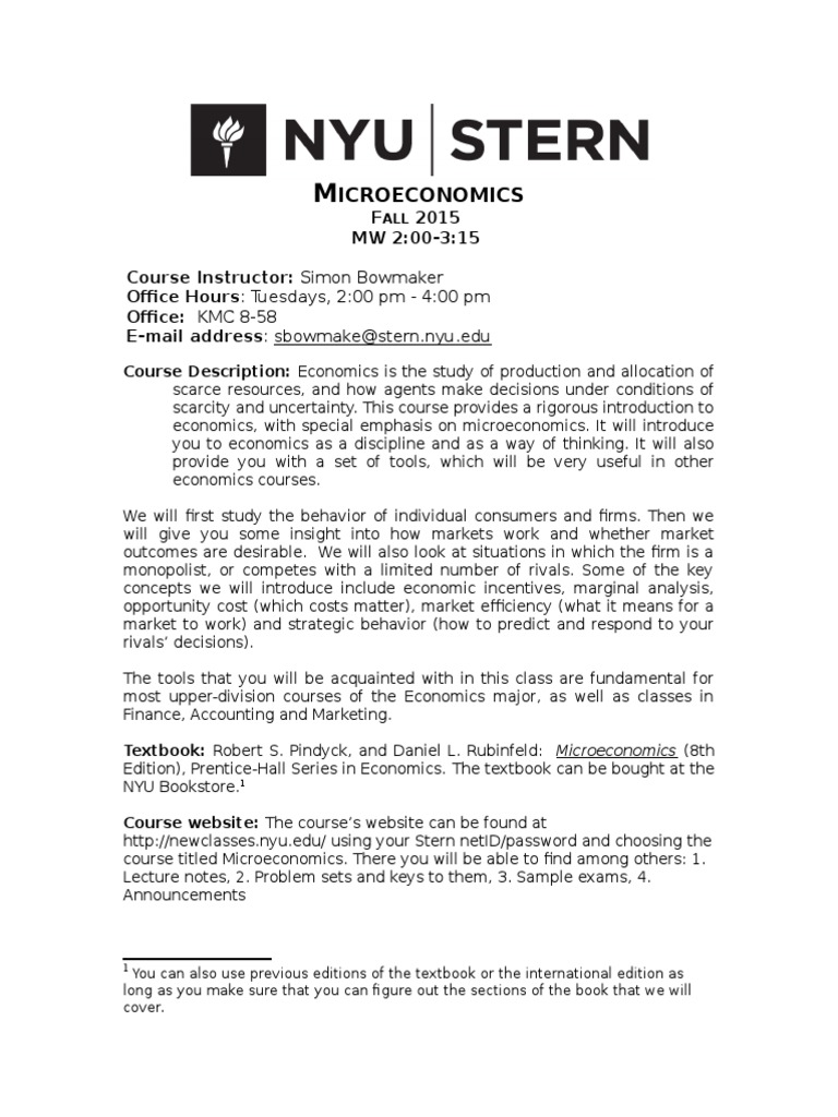 Micro Syllabus - Fall 2015 | PDF | Demand | Supply And Demand