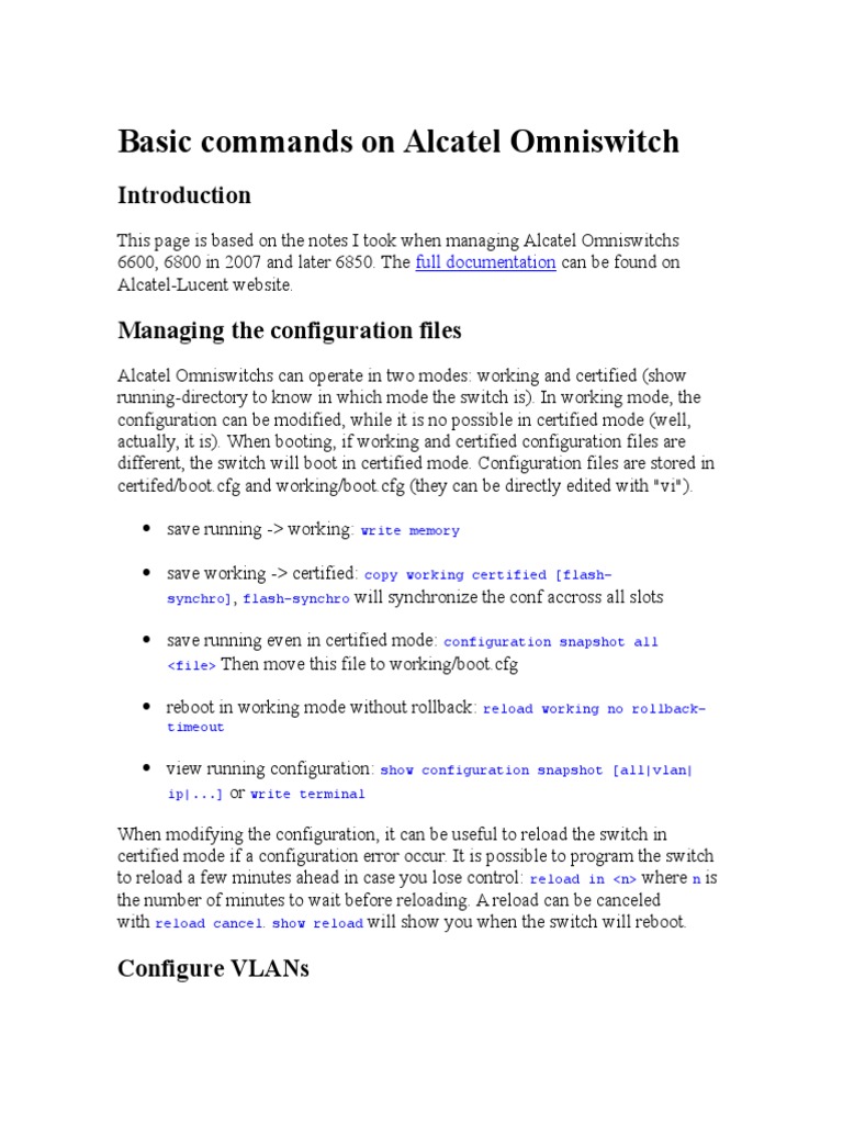 Alcatel Omniswitch Commands Guide | PDF | Ip Address | Port (Computer Networking)