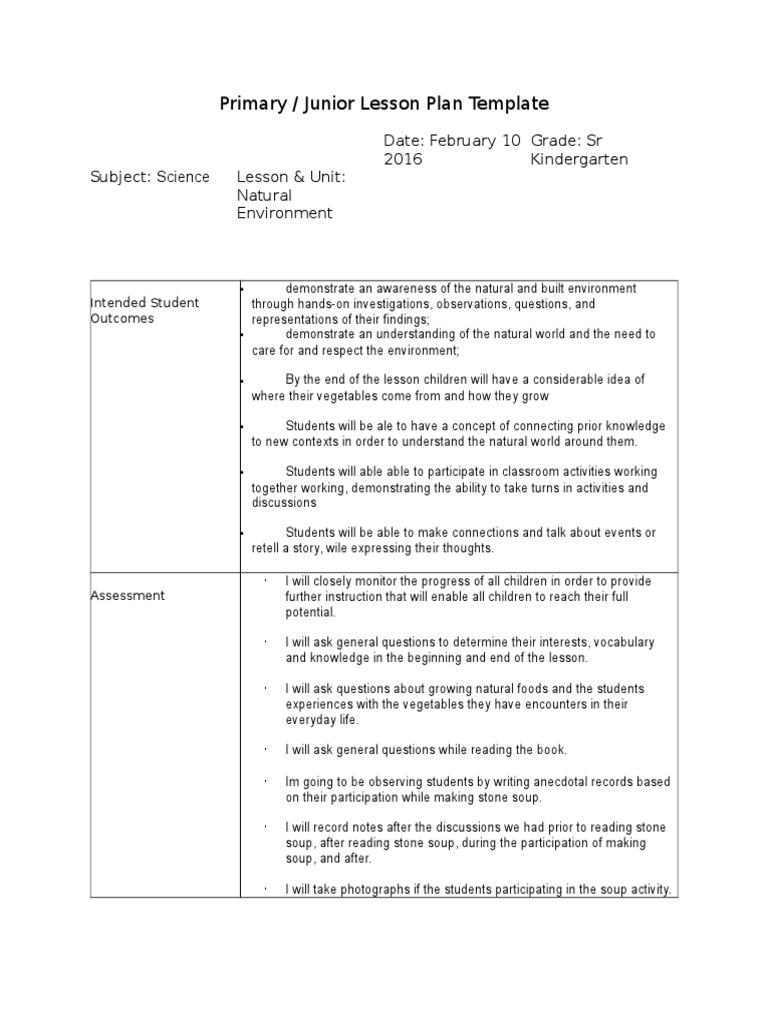 Kindergarten Science Lesson Plan Template | PDF | Lesson Plan | Knowledge