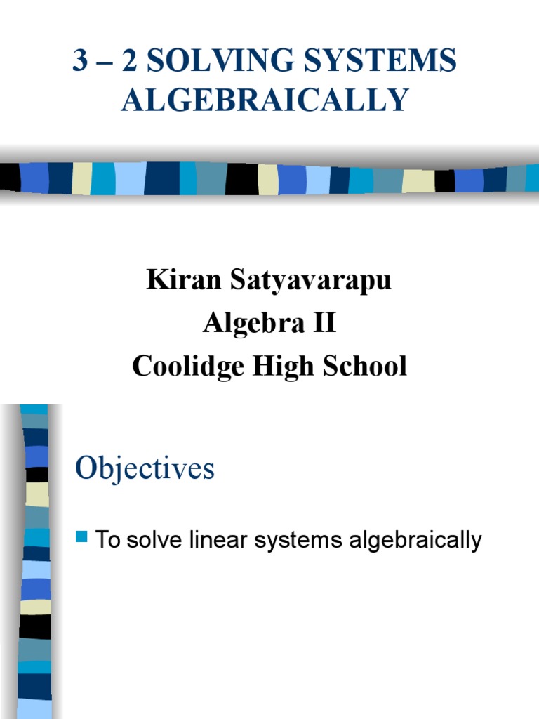 Solve Linear Systems Algebraically | PDF