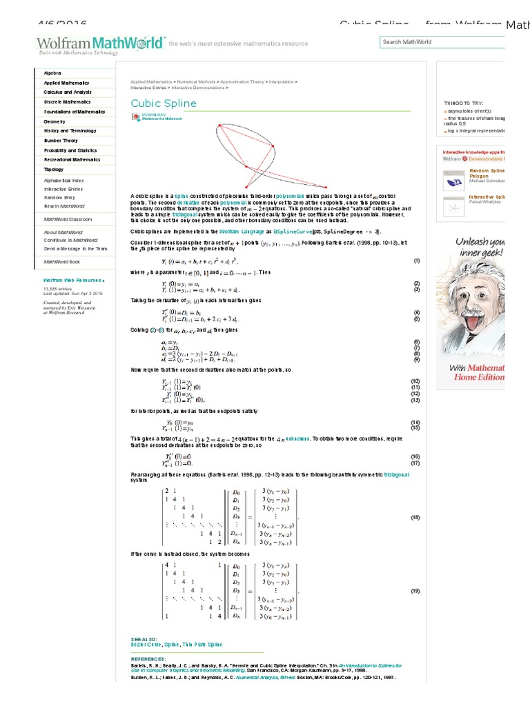 Cubic Spline - From Wolfram MathWorld | PDF | Spline (Mathematics) | Numerical Analysis