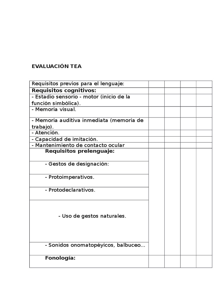 Evaluación de TEA: Requisitos y Aspectos Clave | PDF