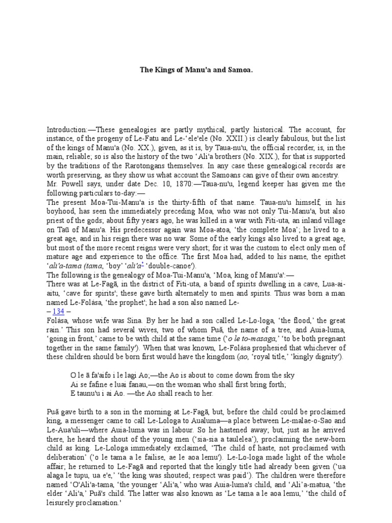 The Kings of Manu'a and Samoa | PDF | Samoa
