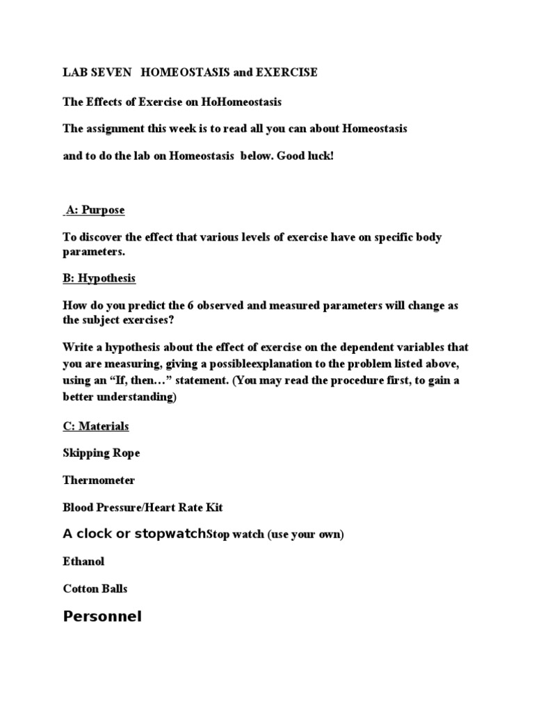 LAB SEVEN Homeostasis and Exercise | PDF | Homeostasis | Pulse
