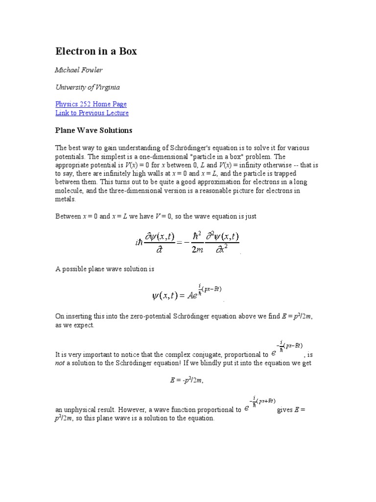 Electron in A Box: Plane Wave Solutions | PDF | Wave Function ...