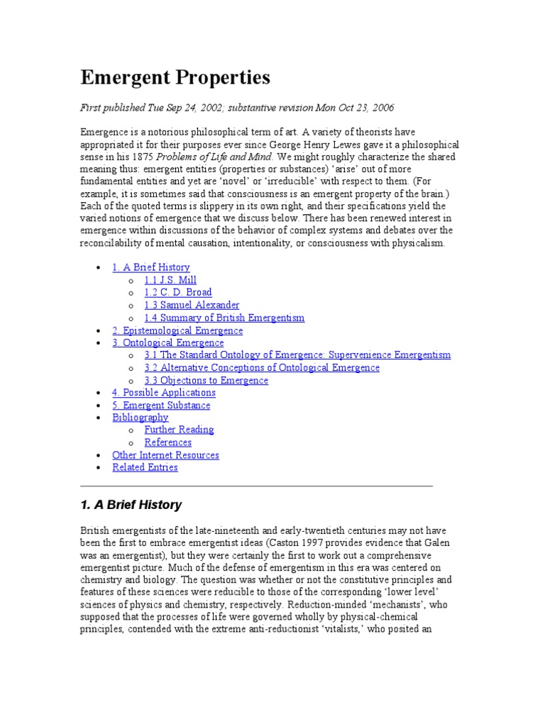 Emergent Properties | PDF | Emergence | Causality