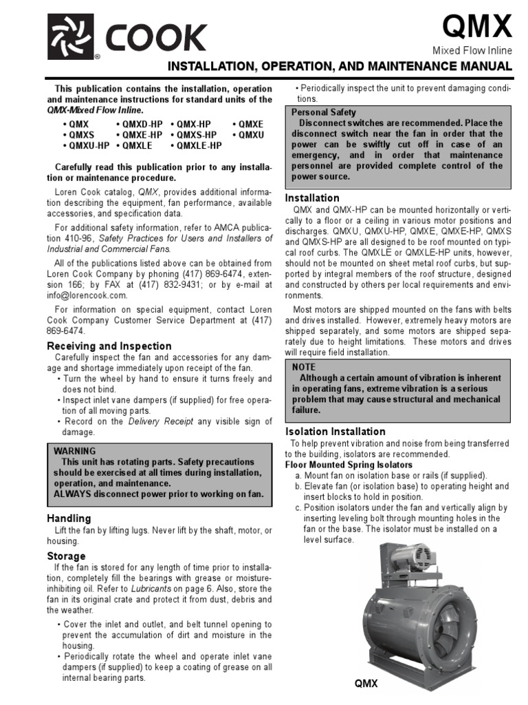 Cook INSTALLATION, OPERATION, AND MAINTENANCE MANUAL | PDF | Belt ...
