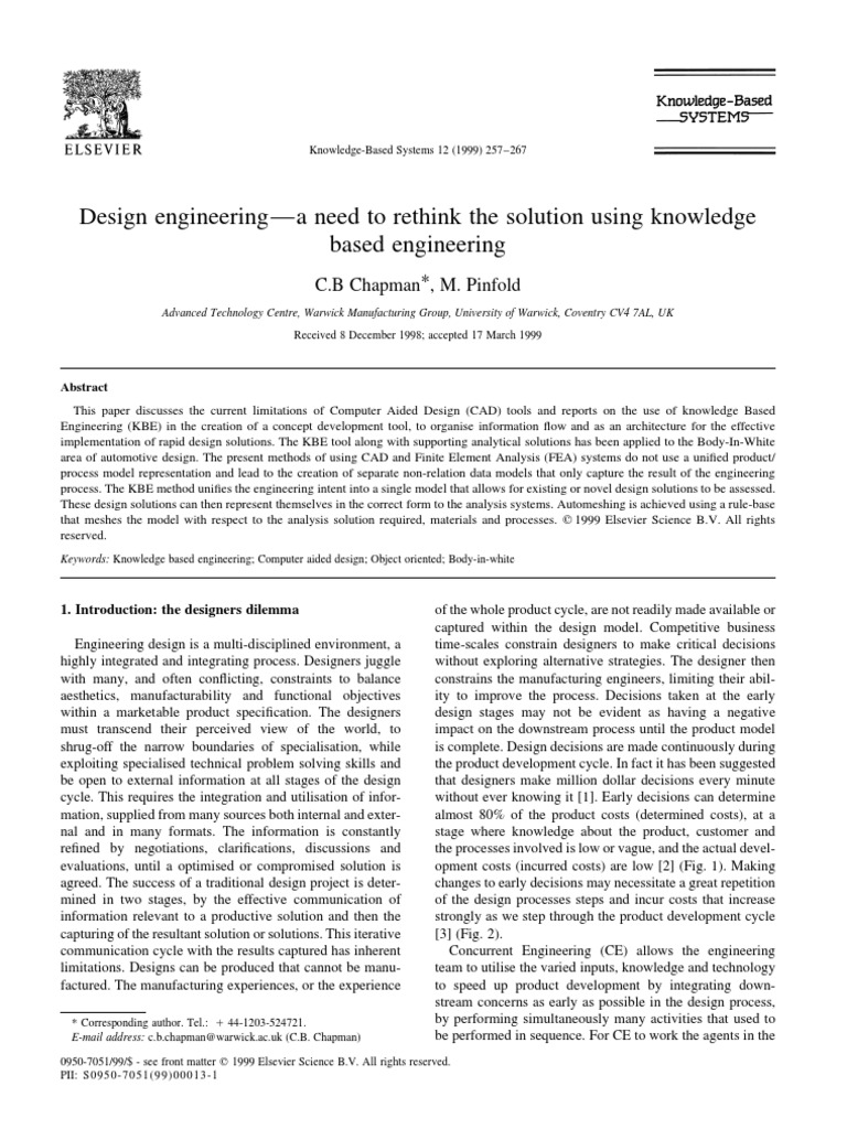 Design Engineering-A Need To Rethink The Solution Using Knowledge Based ...