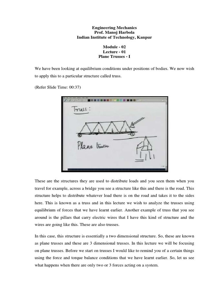 Engineering Mechanics Prof. Manoj Harbola Indian Institute of Technology, Kanpur Module - 02 ...