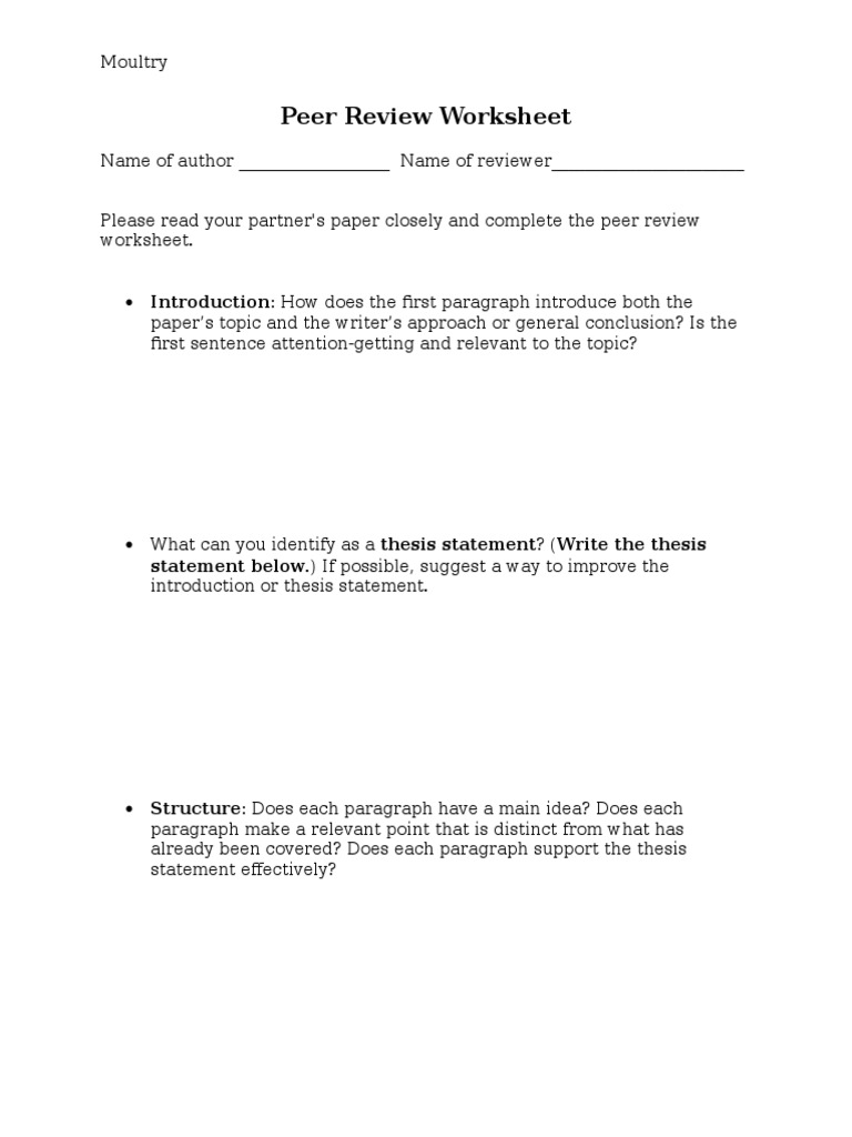 Peer Review Worksheet Template | PDF
