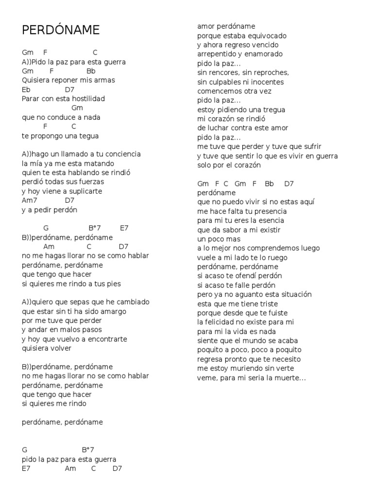 Letra de "Perdóname" | PDF