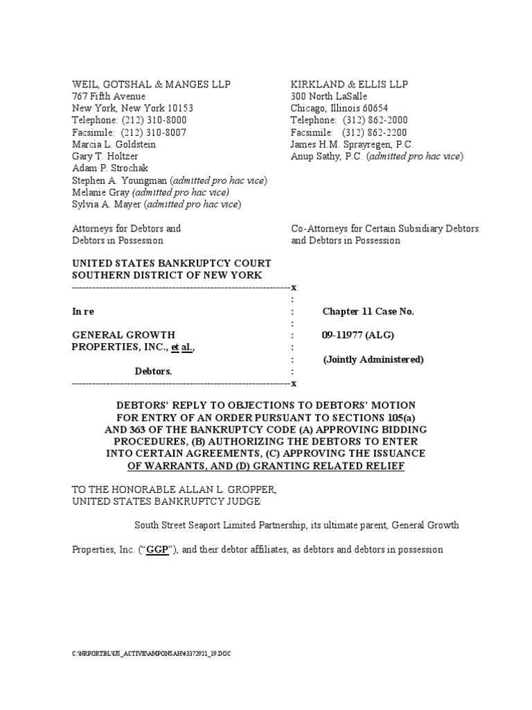 General Growth Properties Reaffirmation of Brookfield Plan | PDF ...