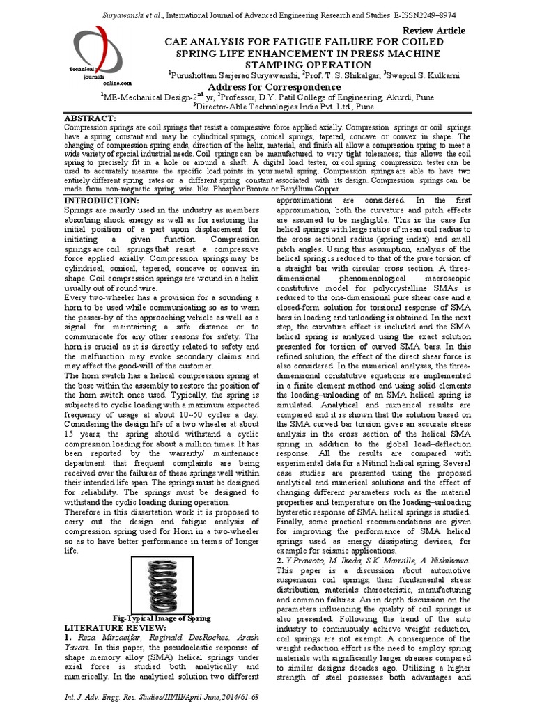 Cae Analysis For Fatigue Failure For Coiled Spring Life Enhancement in ...
