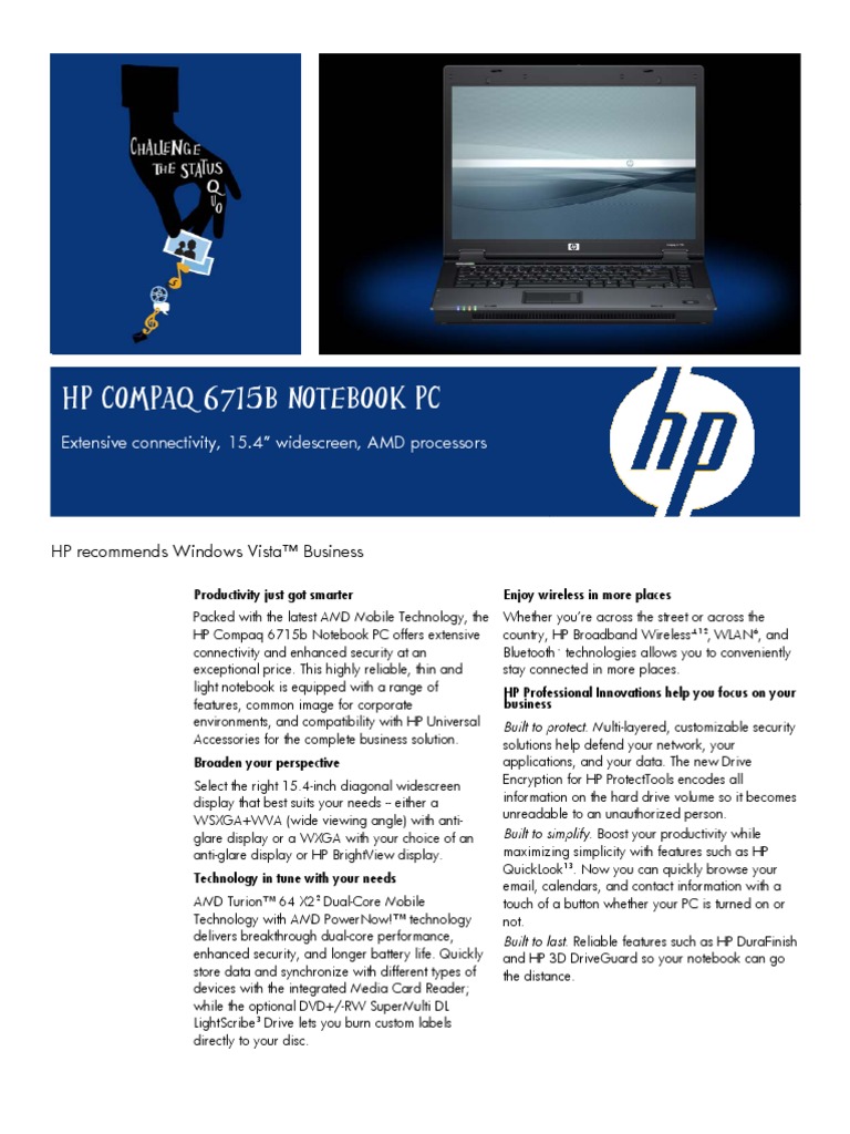 HP 6715b Laptop Spezifikationen | PDF | Advanced Micro Devices | Laptop