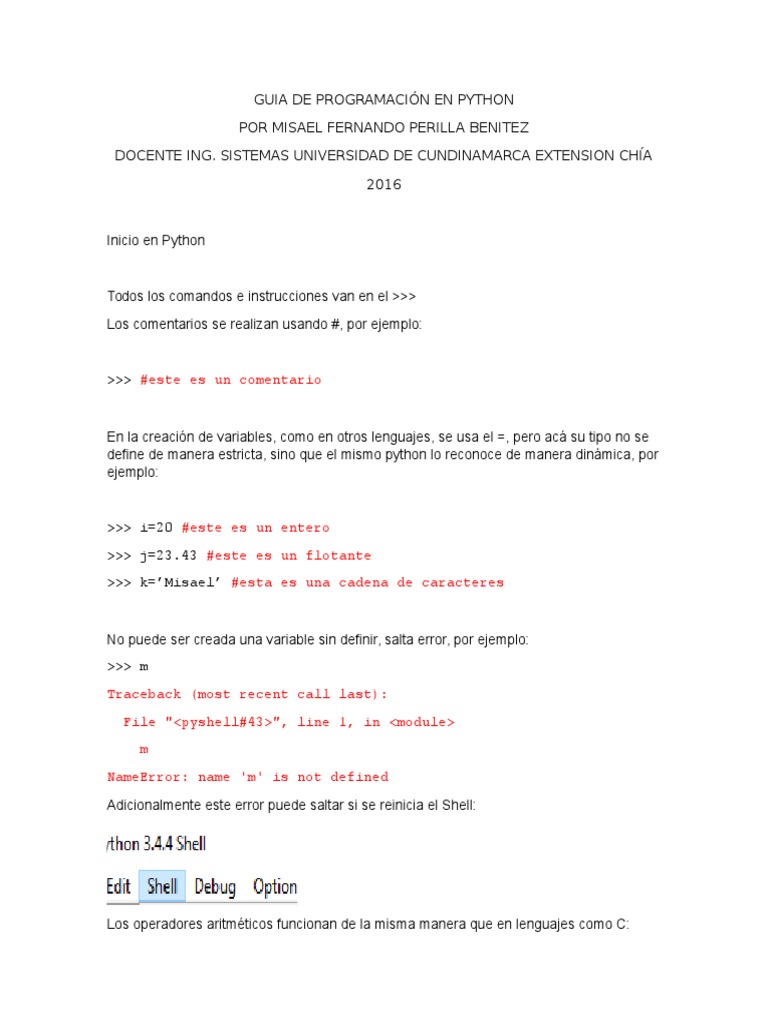 Introducción a Python: Variables y Operadores | PDF | Python (lenguaje de programación ...