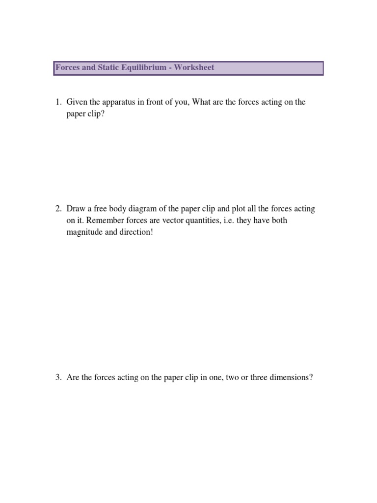 Forces and Static Equilibrium - Worksheet | PDF | Force | Euclidean Vector
