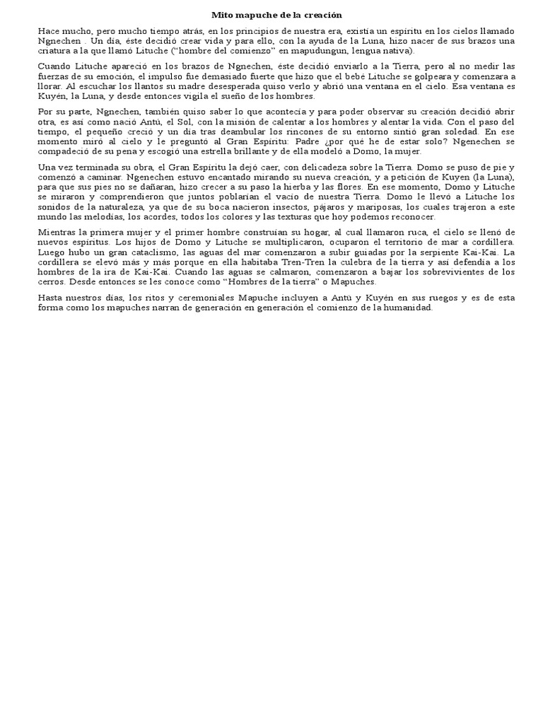 Mito Mapuche Sobre La Creación | PDF | Mitos de la creación