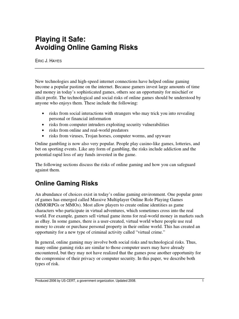 Playing It Safe: Avoiding Online Gaming Risks | PDF | Malware ...