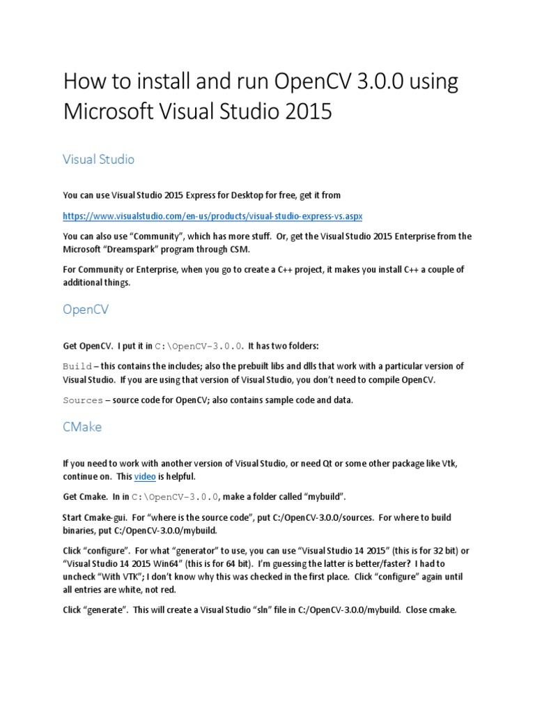 Compiling Open Cv | Microsoft Visual Studio | Compiler
