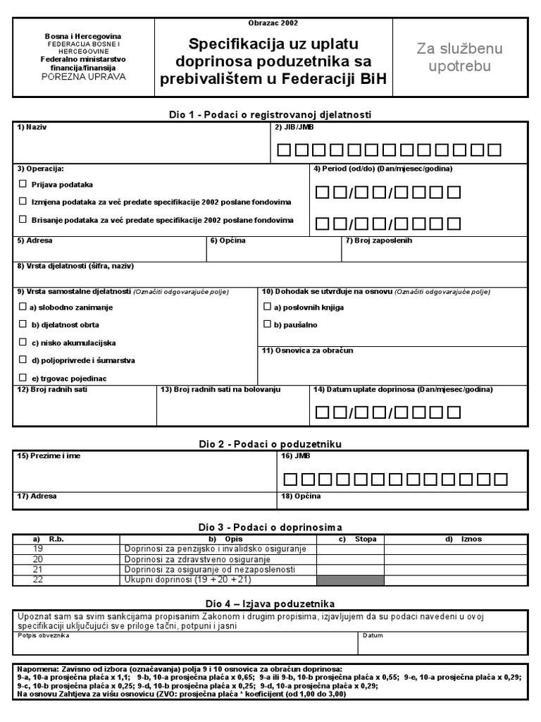 D2ad9 Obrazac 2002 Bos Web | PDF
