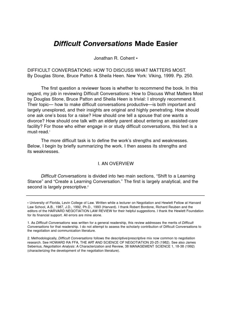 Review of 'Difficult Conversations' | PDF | Conversation | Criticism