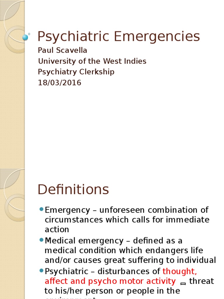 Understanding Psychiatric Emergencies | PDF | Psychiatry | Mental Disorder