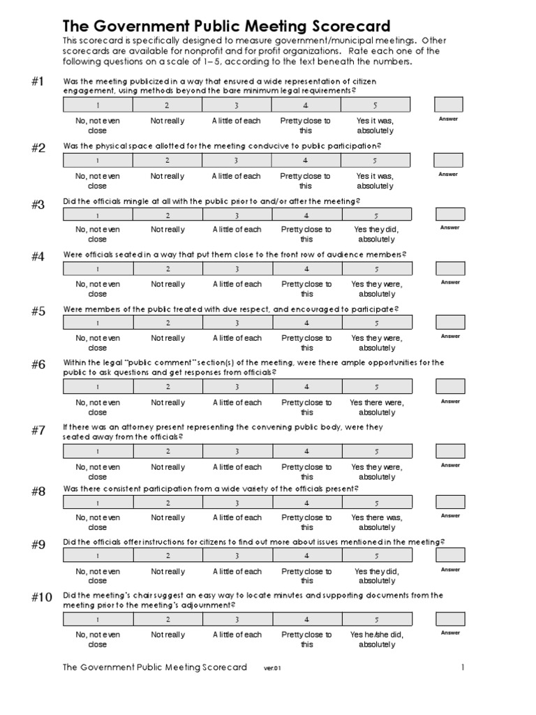 Public Meetings Scorecard | PDF | Cognition | Psychological Concepts