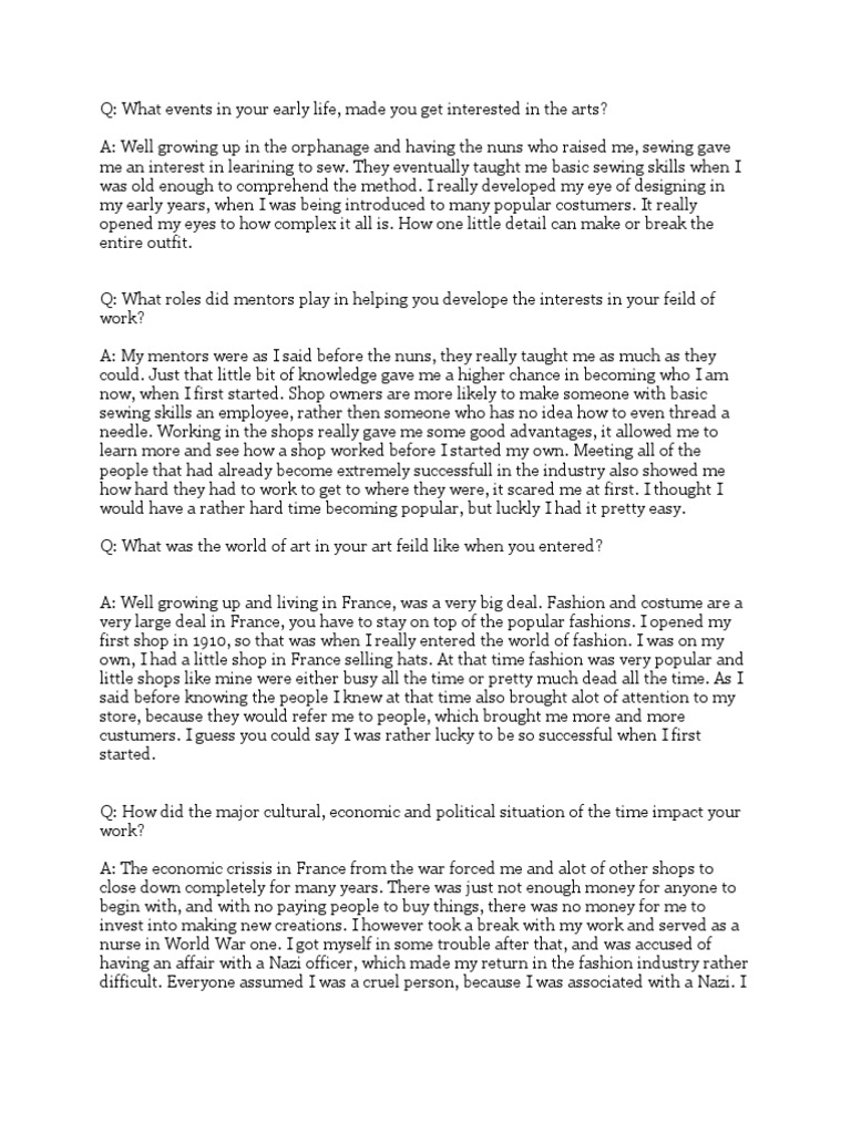 Coco Chanel Interview | PDF | Fashion | Sewing