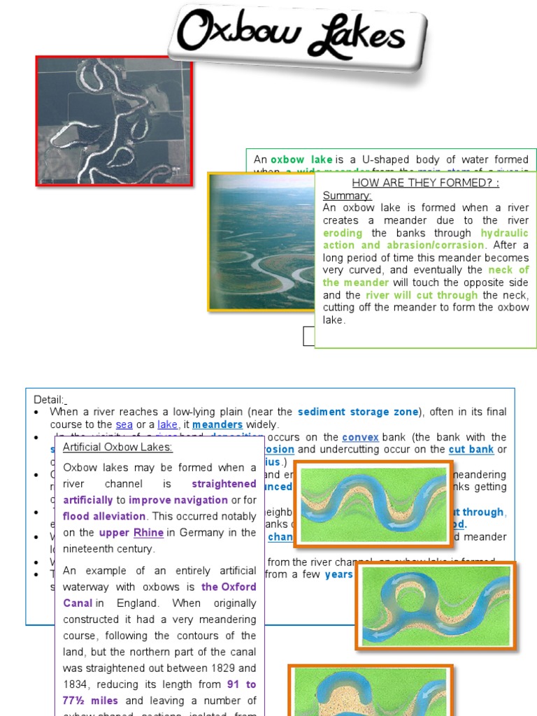 Main Stem River Landform: Oxbow Lake A Wide Meander Cut Off Create A ...
