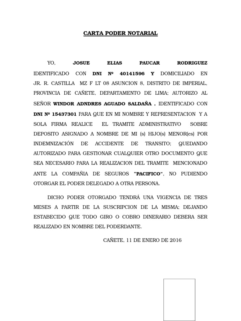 Carta Poder Notarial para Tramites | PDF