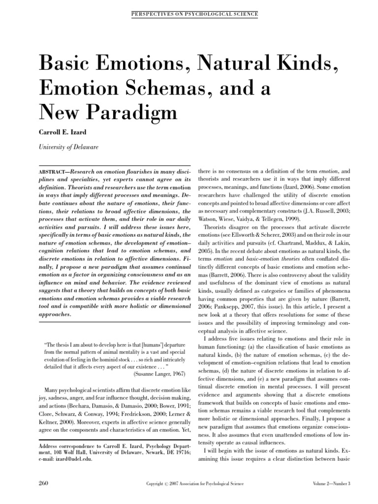 Izard (2007) - Basic Emotions Natural Kinds Emotion Schemas and A New ...