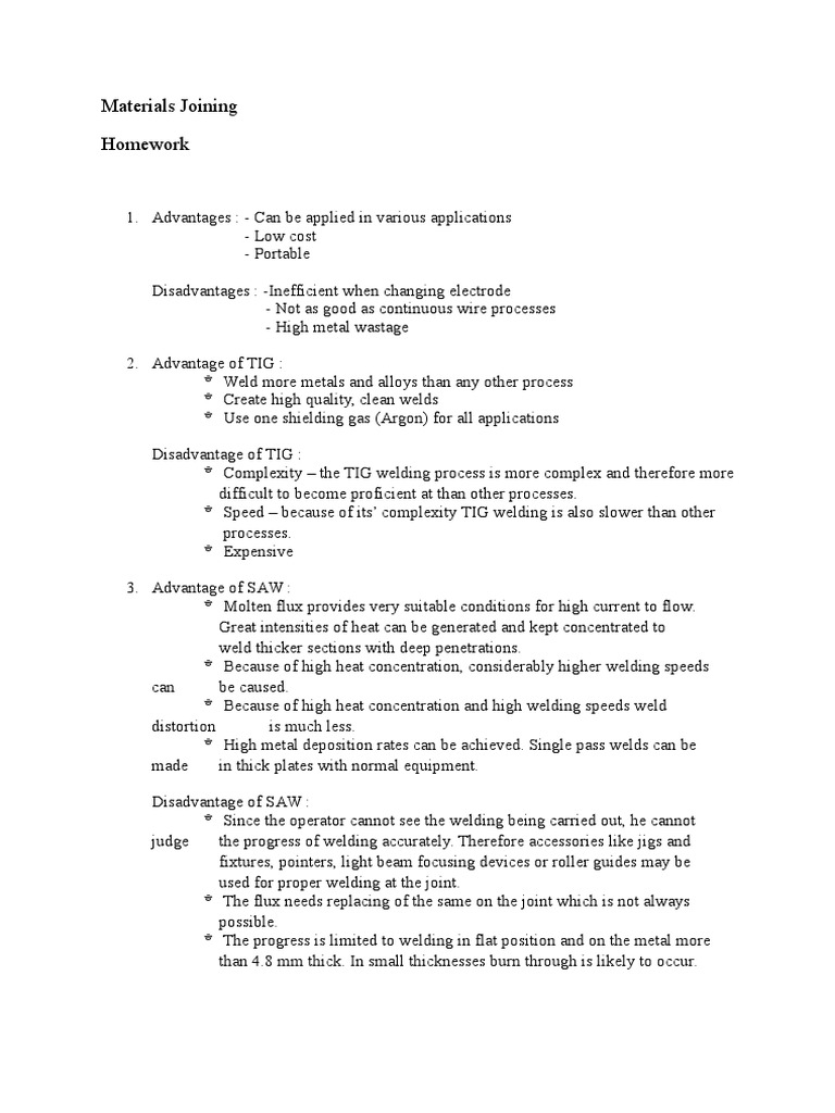 Materials Joining Homework | PDF | Welding | Construction