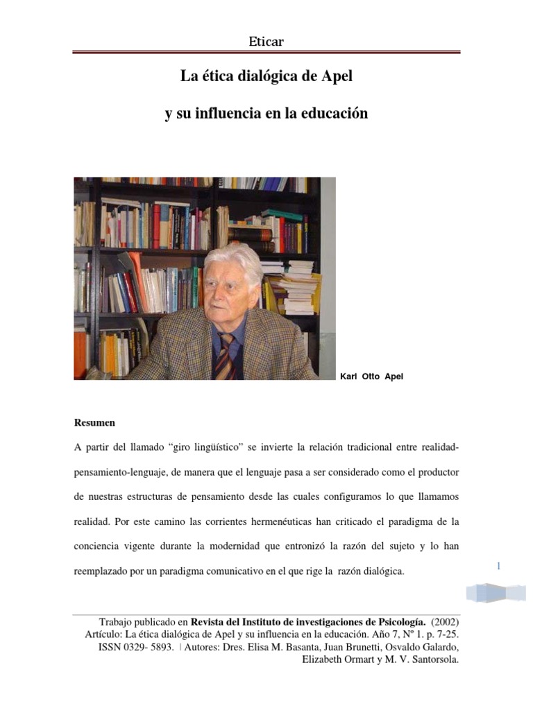 La Etica Dialogica de Apel y Su Influencia en La Educacion | PDF ...