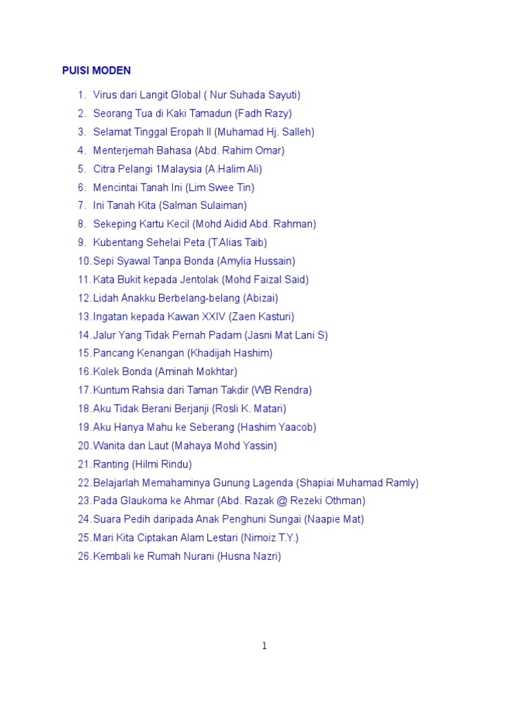 Puisi Moden Kesusasteraan Melayu SPM | PDF | Ilmu Sosial | Perjalanan