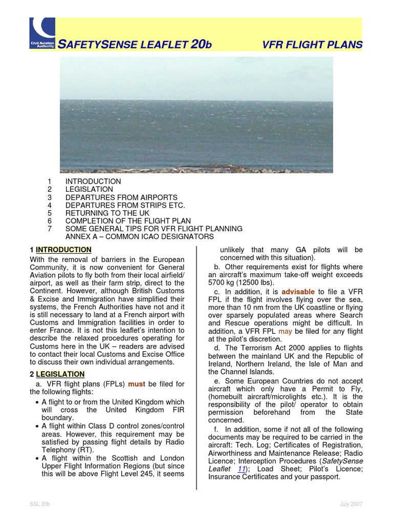 Afety Ense Leaflet B VFR Flight Plans: Advisable | PDF | Visual Flight ...