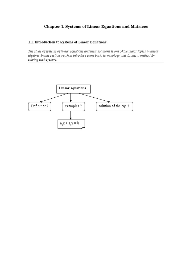 Chapter 1. Systems of Linear Equations and Matrices: Definition ...