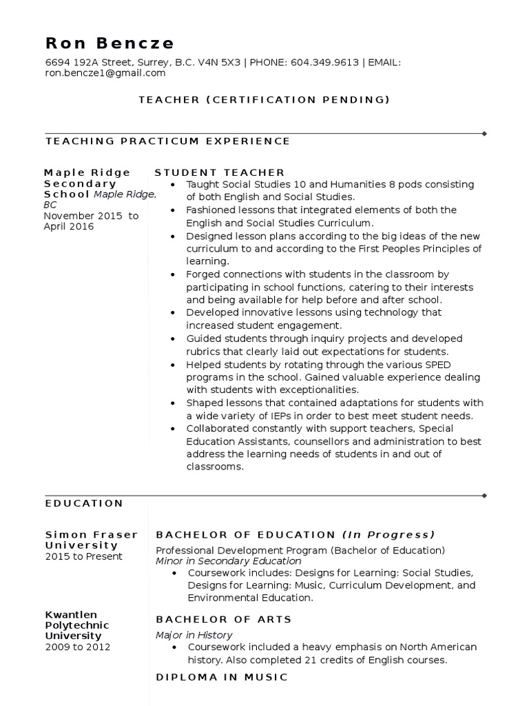 Ron Resume New | PDF | Curriculum | Lesson Plan