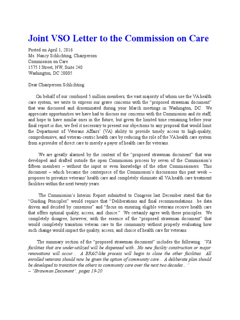 Joint VSO LTR To COC DTD 1 APR 2016 | PDF | Veterans Health ...