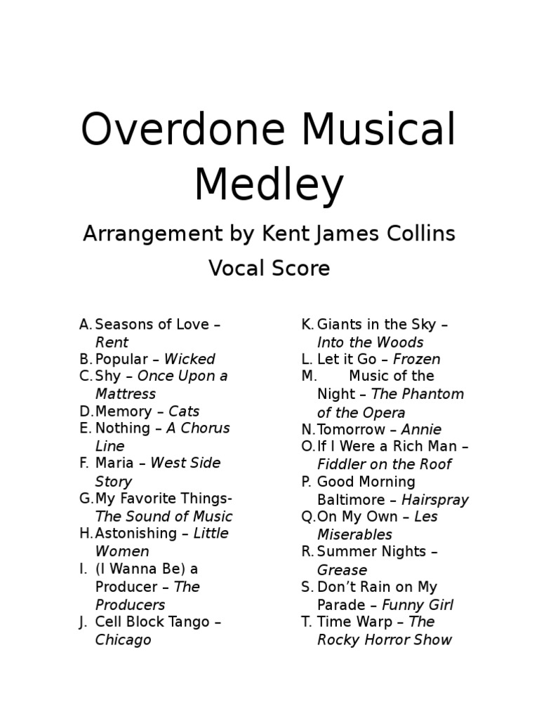 Overdone Musical Medley Vocal Score | PDF