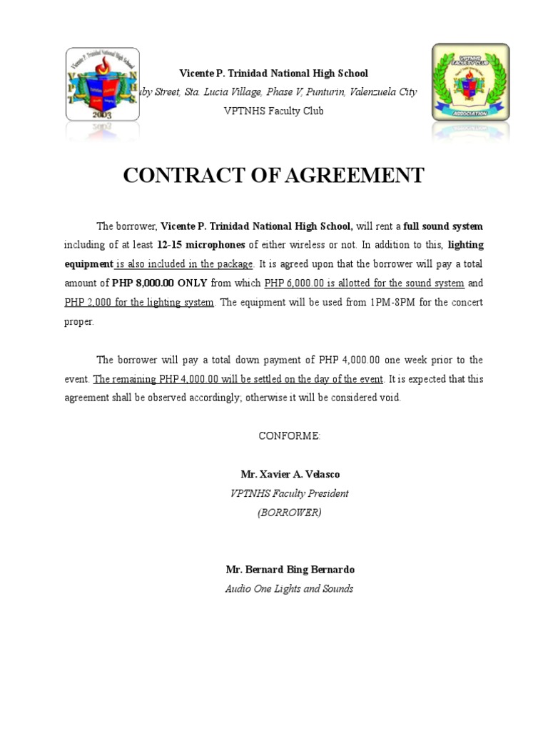 Sound System Rental Agreement VPTNHS | PDF