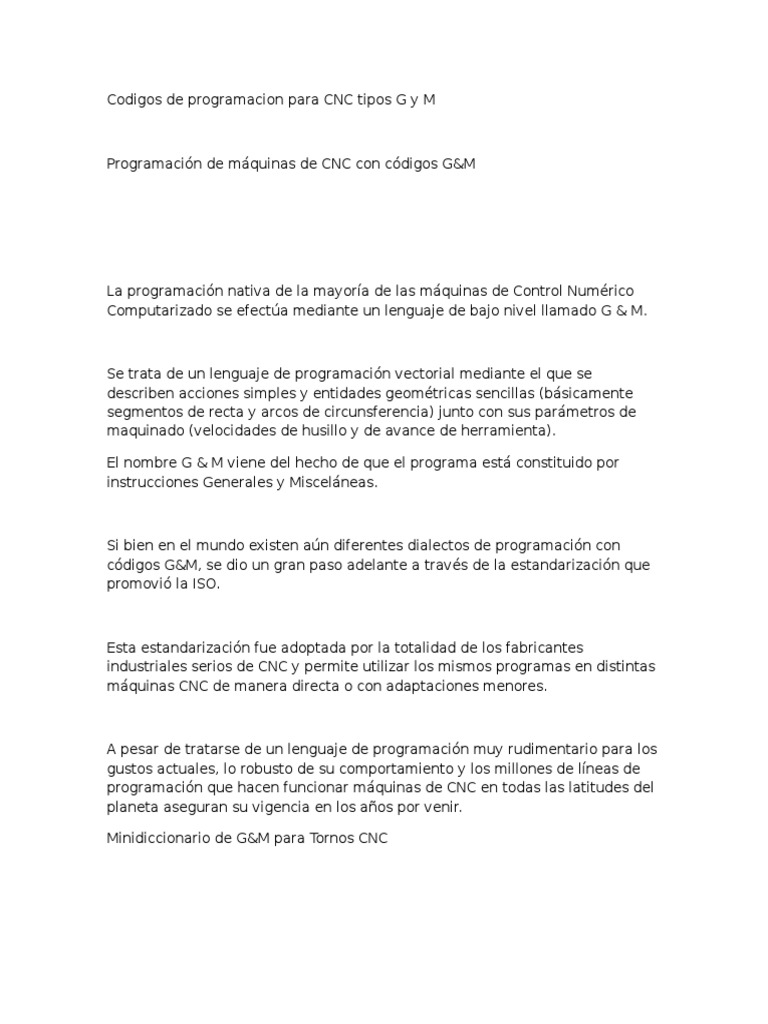 Codigos de Programacion para CNC Tipos | PDF