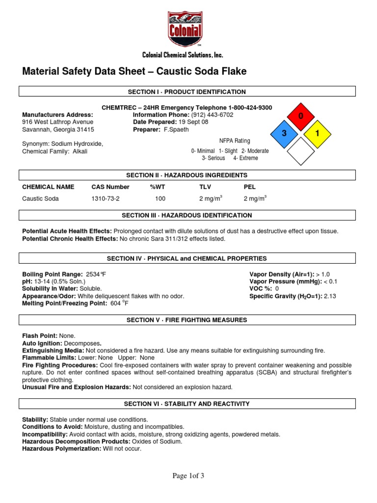 Caustic Soda Flake - MSDS | PDF