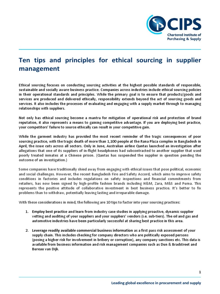 Ten Tips and Principles For Ethical Sourcing in Supplier Management ...