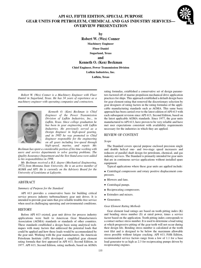 API 613 Fifth Edition Special Purpose Gear Units For Petroleum ...