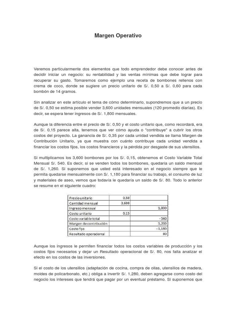Calculo de Margen Operativo Obra | PDF | Beneficio (economía) | Costo ...